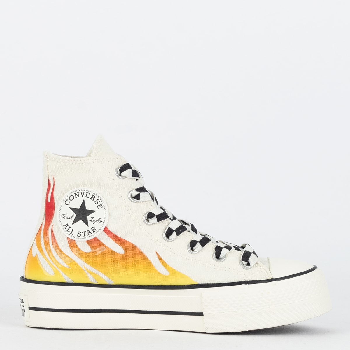 Tênis Converse Chuck Taylor All Star Lift Hi Flame Check Egret Enamel ...